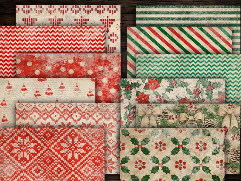 Christmas Digital Paper Pack Vintage Holiday Scrapbook Pages Kit ...