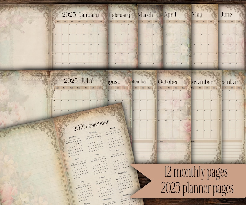 2025 Digital Planner Floral Junk Journal Kit Printable Journals Digital ...