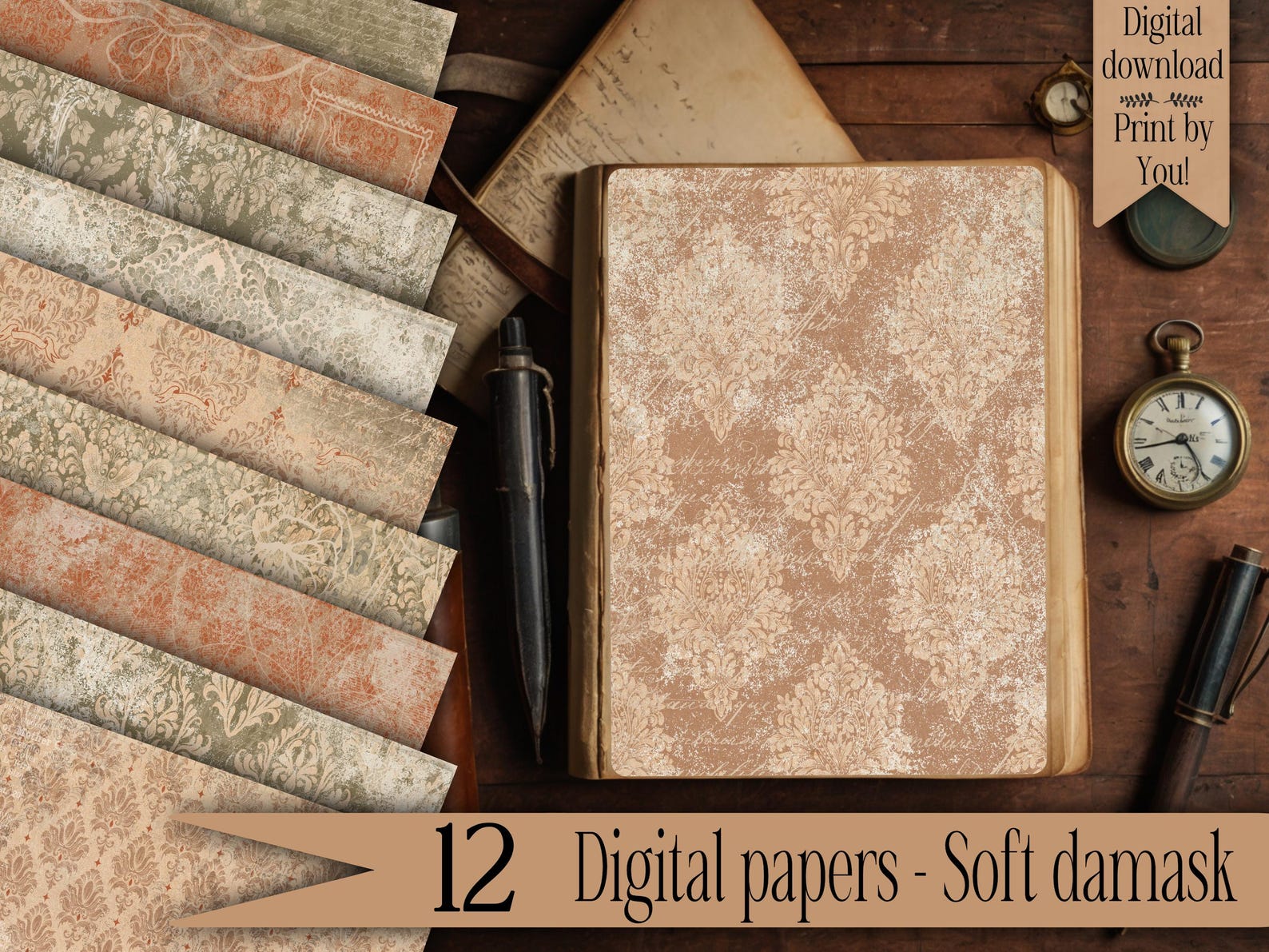 Vintage Craft Paper Pack Digital Download Mixed Media Supply Junk ...