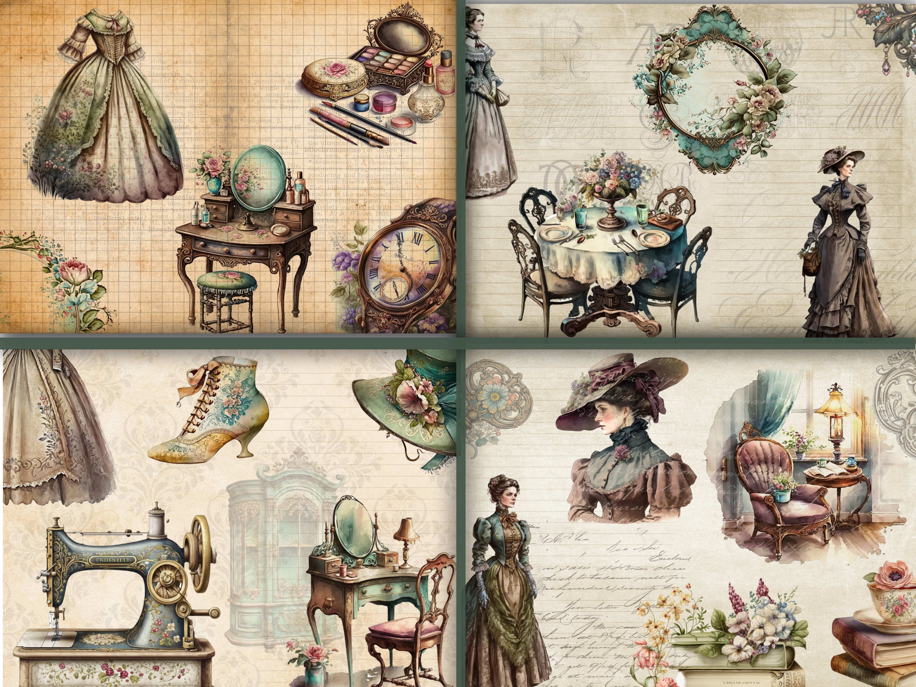 Junk Journal Page Vintage Victorian Lady Scrapbook Digital Paper Junk ...
