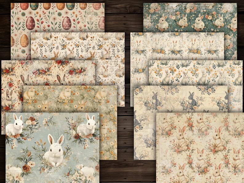 Easter Digital Paper Mega Kit Printable Scrapbook Vintage Bunny Floral ...
