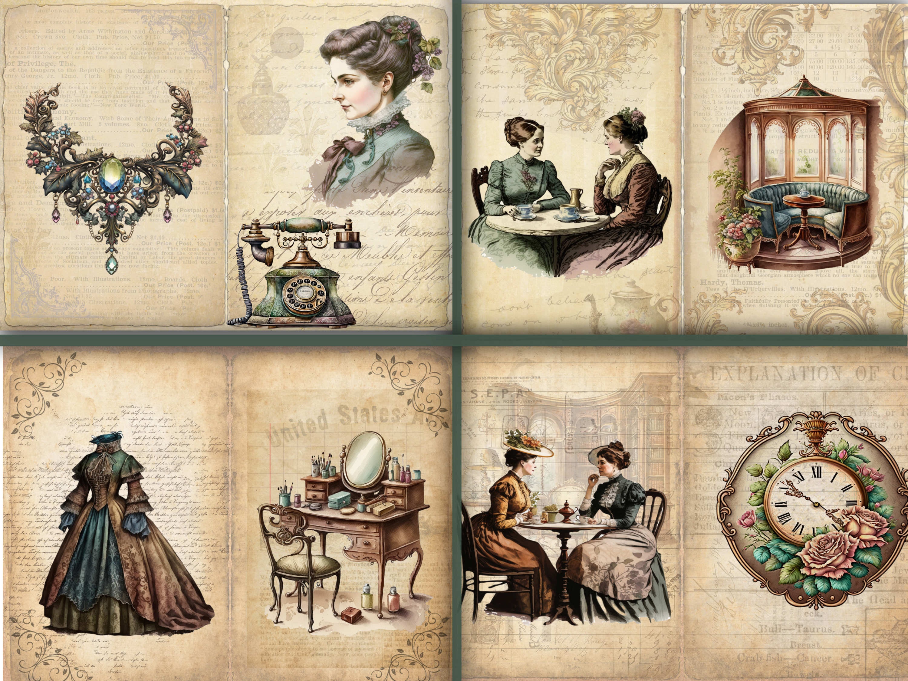 Junk Journal Page Vintage Victorian Lady Scrapbook Digital Paper Junk ...