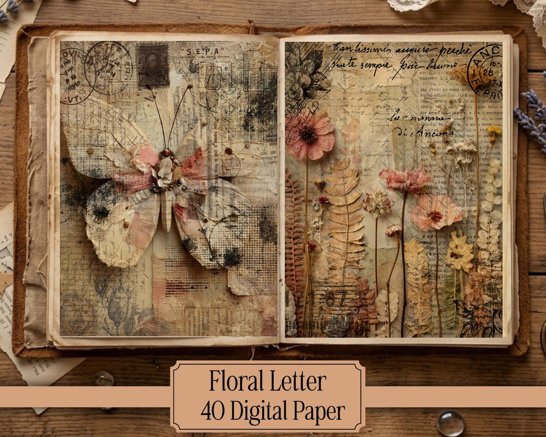 Floral Letter Digital Paper Pack Antique Botanical Ephemera Pages ...
