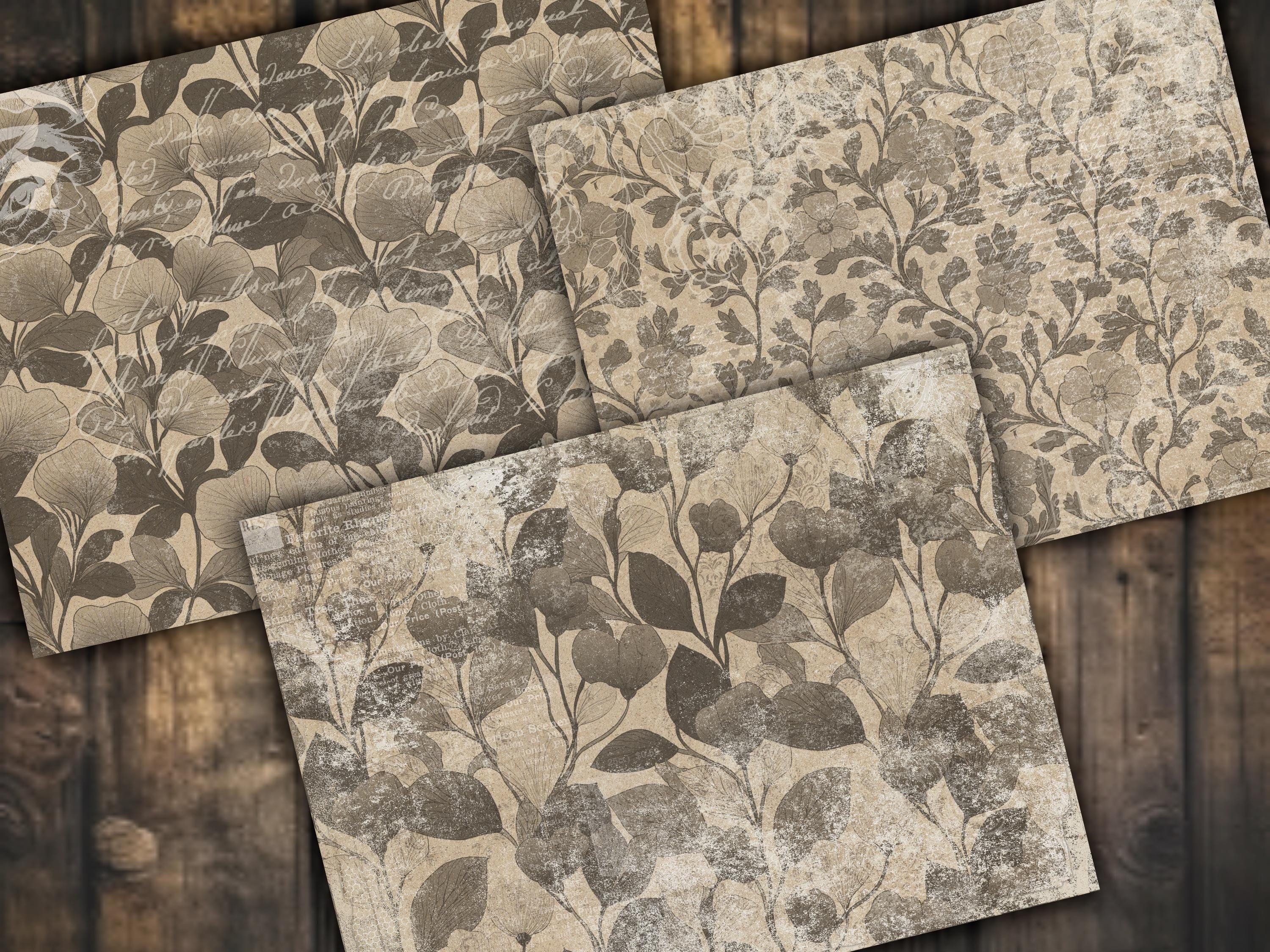 Gray Floral Digital Paper Vintage Junk Journals Scrapbooking Ephemera ...