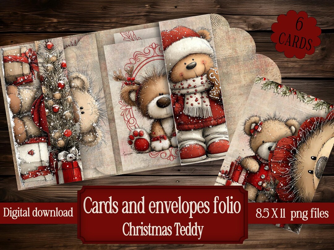 Printable Christmas Folio Cards Digital Paper Pack Vintage Holiday ...