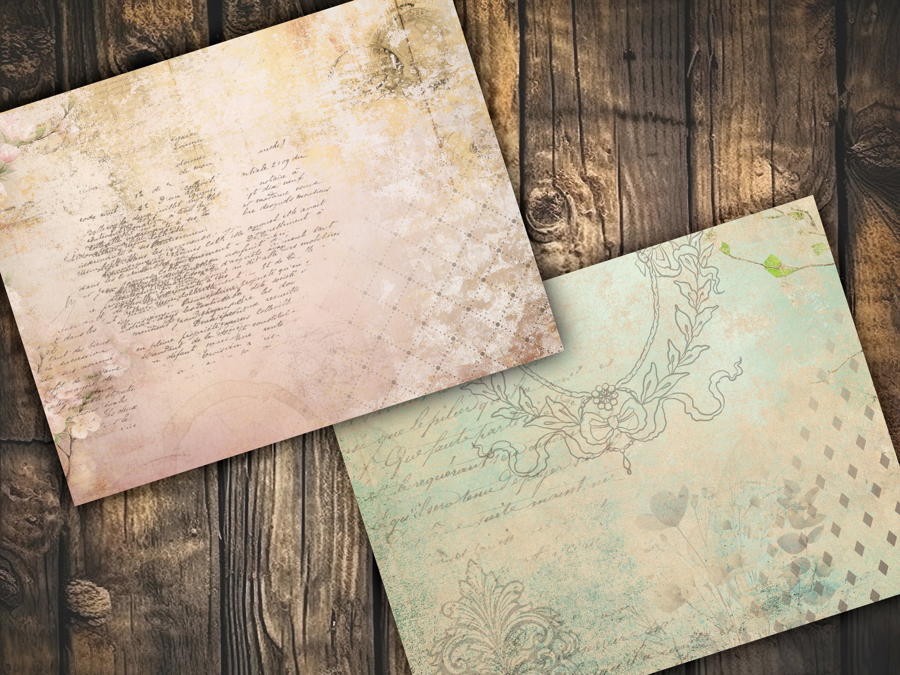 Vintage Digital Paper Pack Shabby Chic Scrapbook Collage Sheets Floral ...