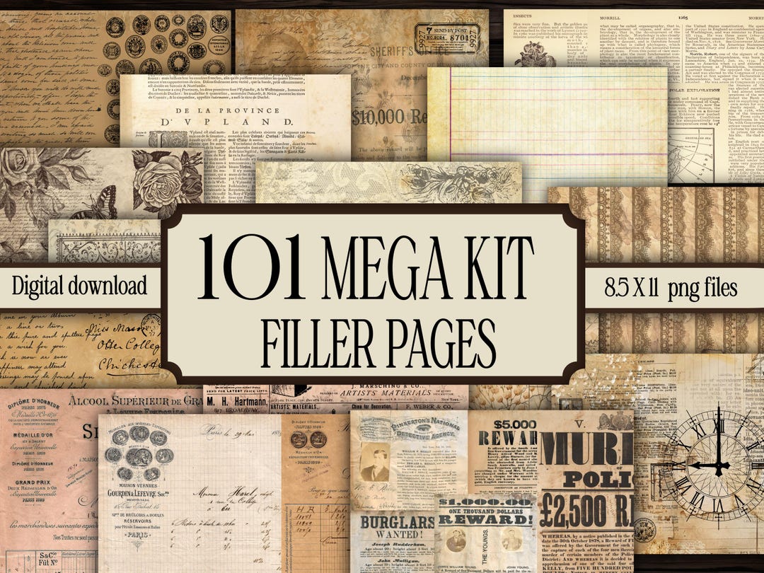 Vintage Filler Papers Basic Junk Journal Kit Printable Ephemera Pack ...