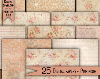 Pink Digital Paper Pack Shabby Chik Junk Journal Scrapbook Kit Collage ...