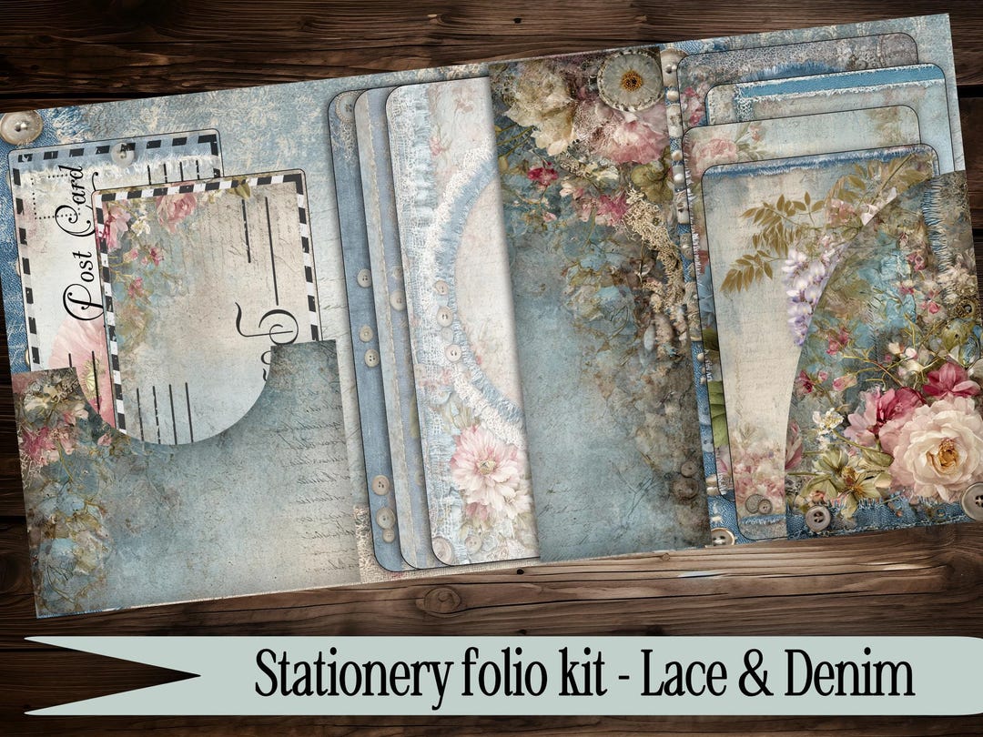 Lace Stationery Folio Kit Printable Floral Junk Journal Ephemera Paper ...