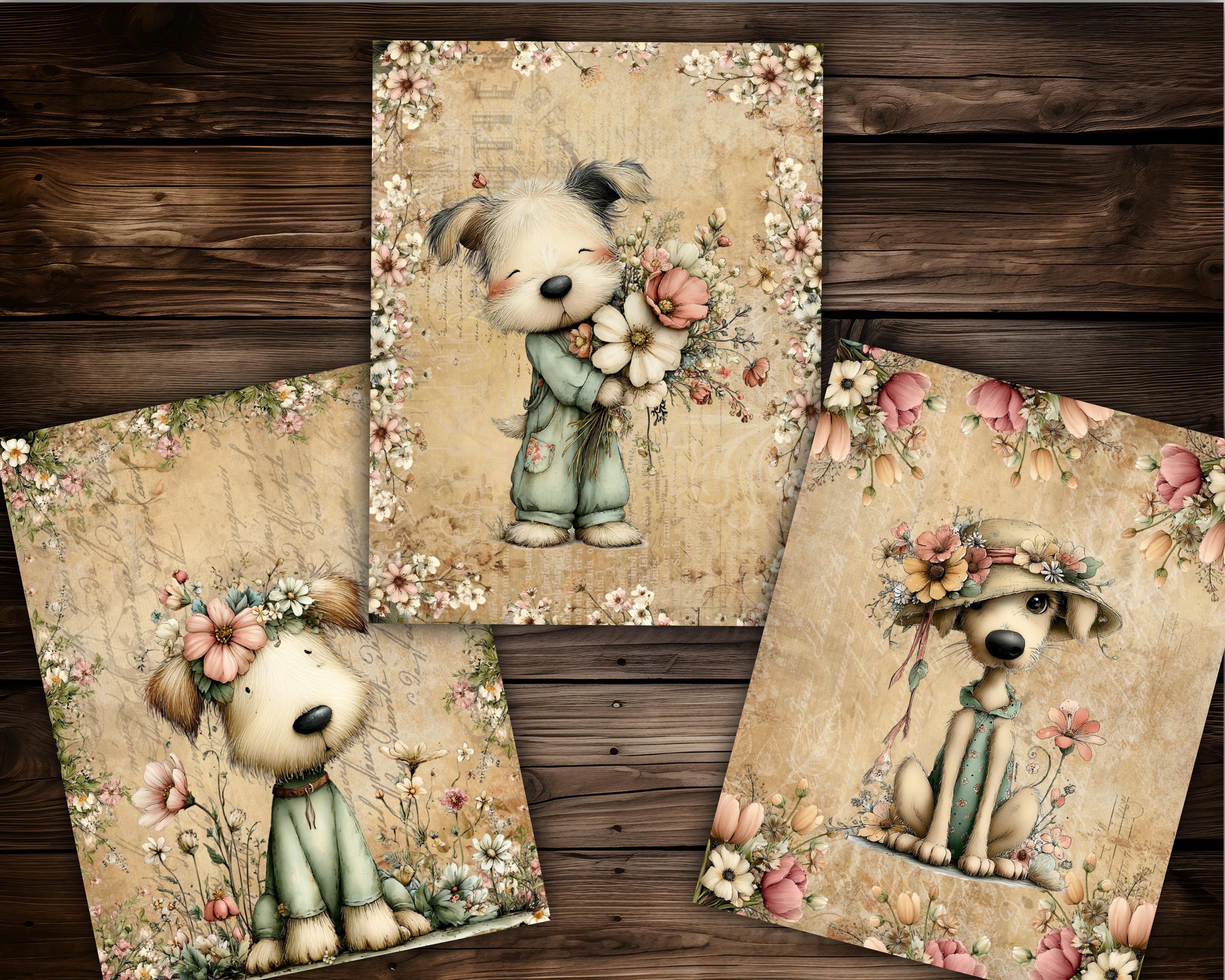 Spring Dog Digital Paper Pack | Puppy Floral Scrapbook Papers | Cute ...