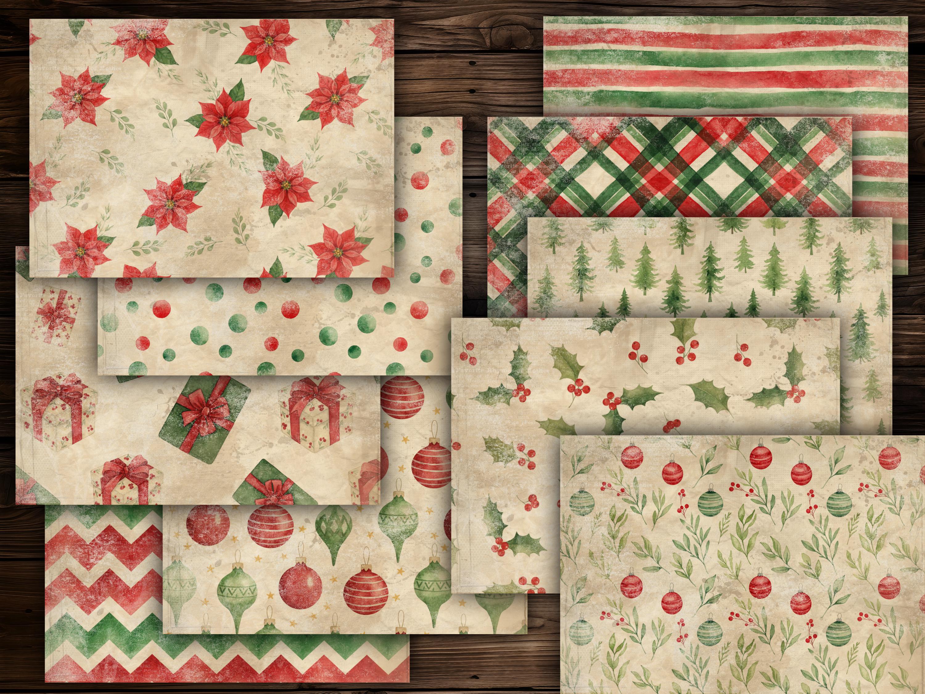 Christmas Digital Paper Pack Vintage Holiday Scrapbook Pages Kit ...