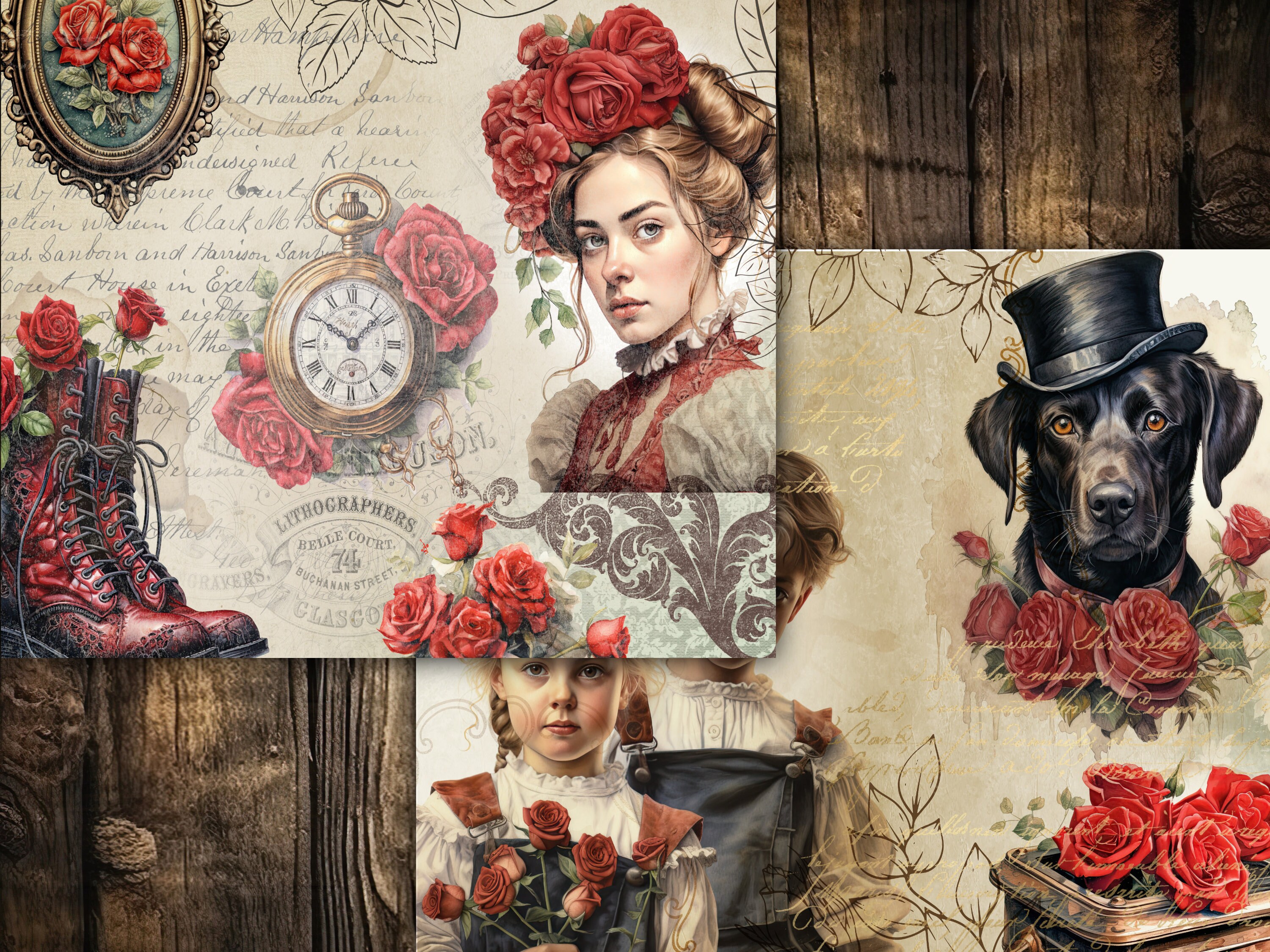 Printable Vintage Paper Digital Junk Journal Papers Rose Digital ...