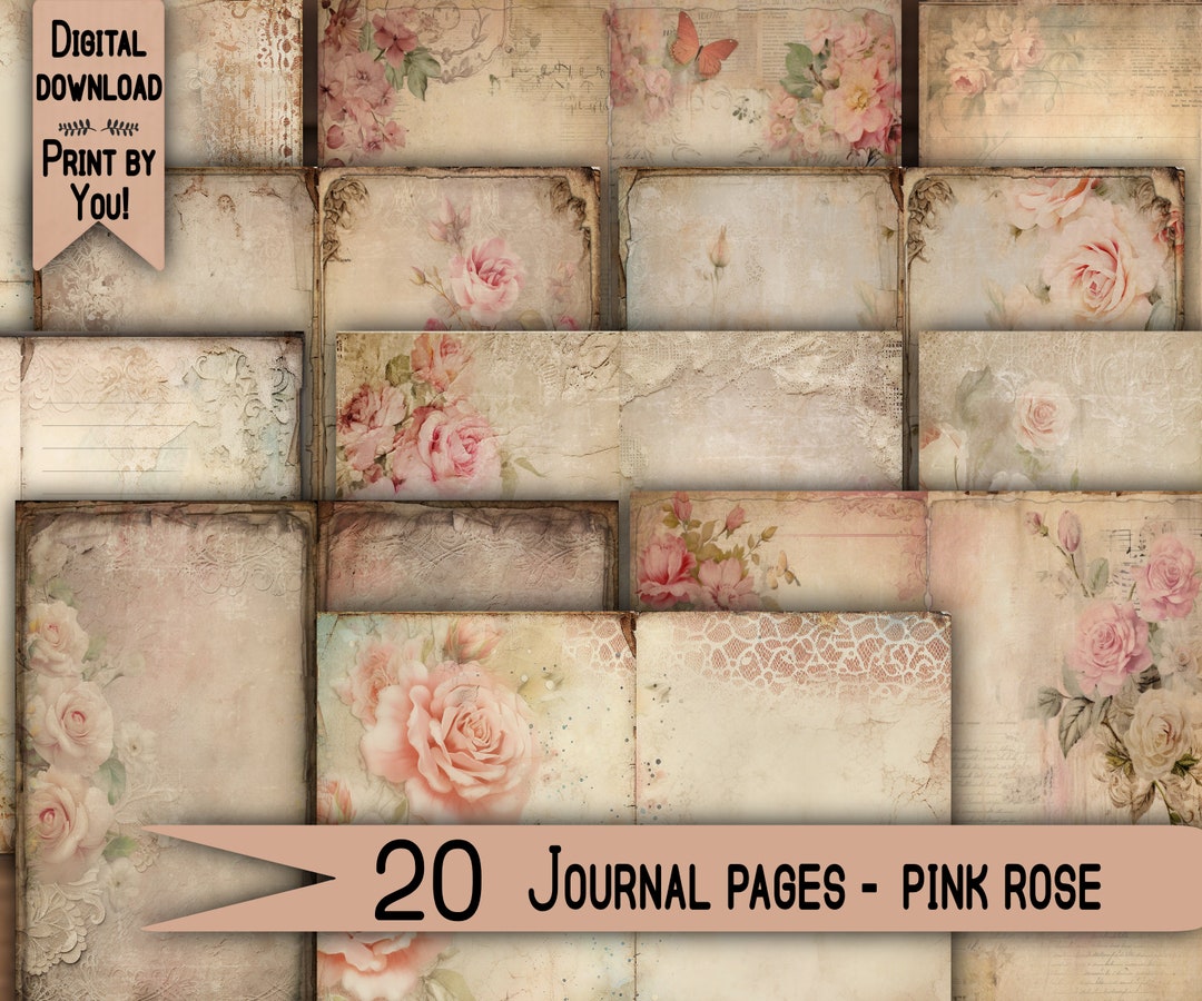 Pink Junk Journal Pages Digital Download Scrapbook Paper Kit Collage ...
