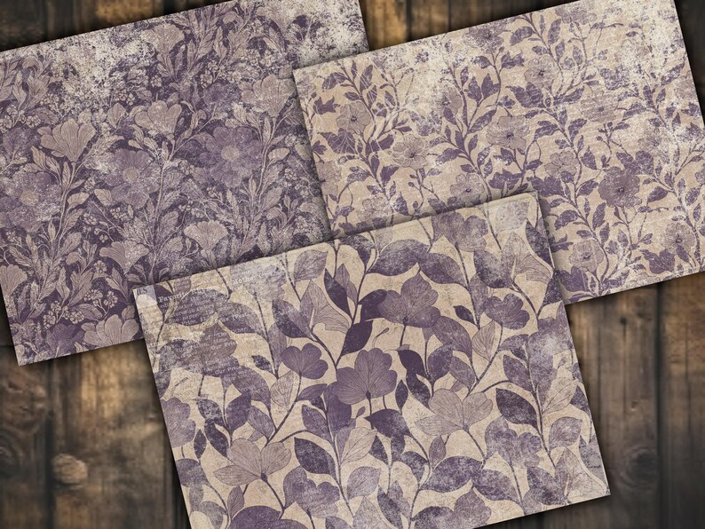 Purple Floral Digital Paper Vintage Junk Journals Scrapbooking Ephemera ...