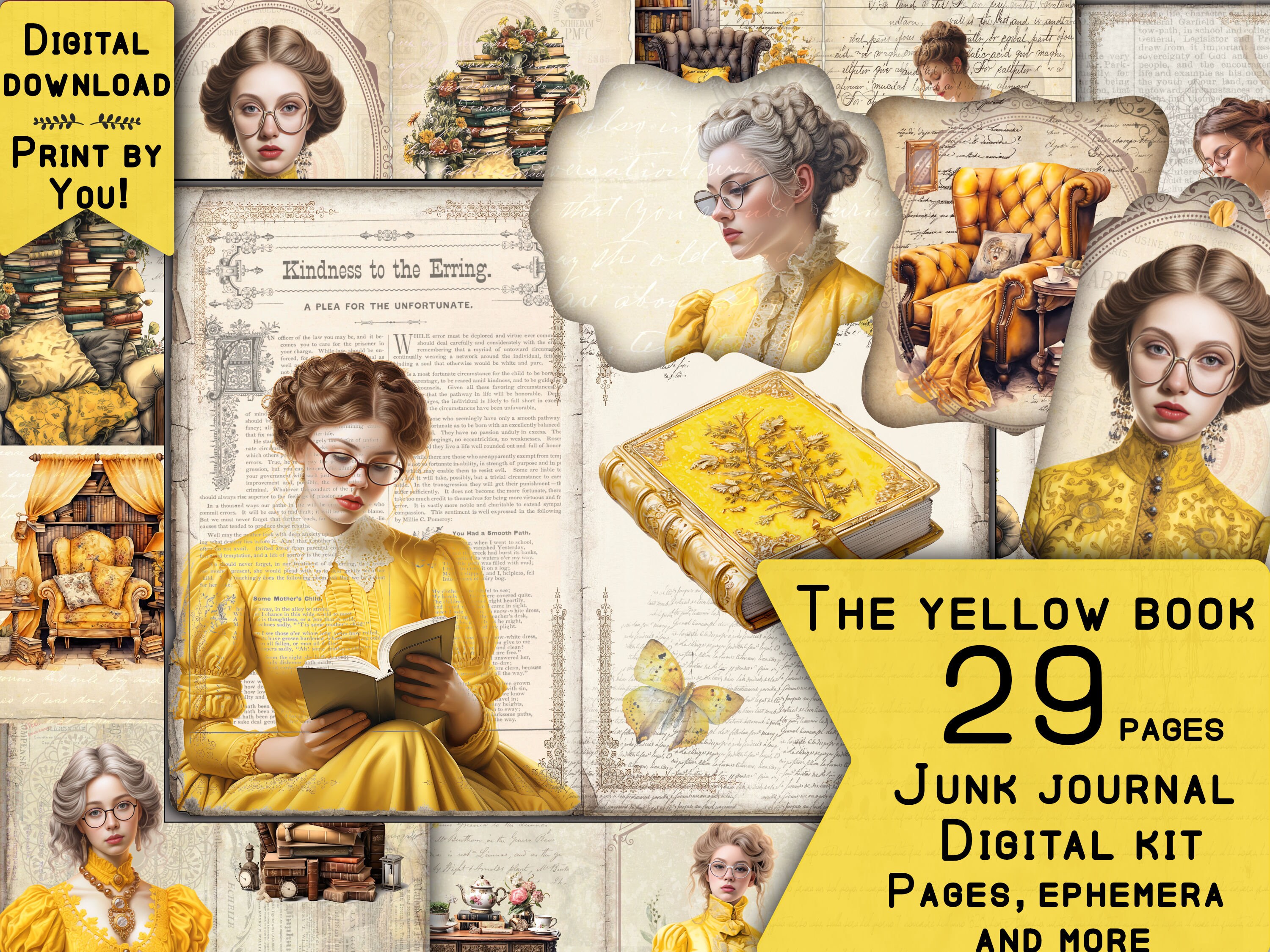 Printable Vintage Art Junk Journal Digital Kit Craft Paper Digital ...