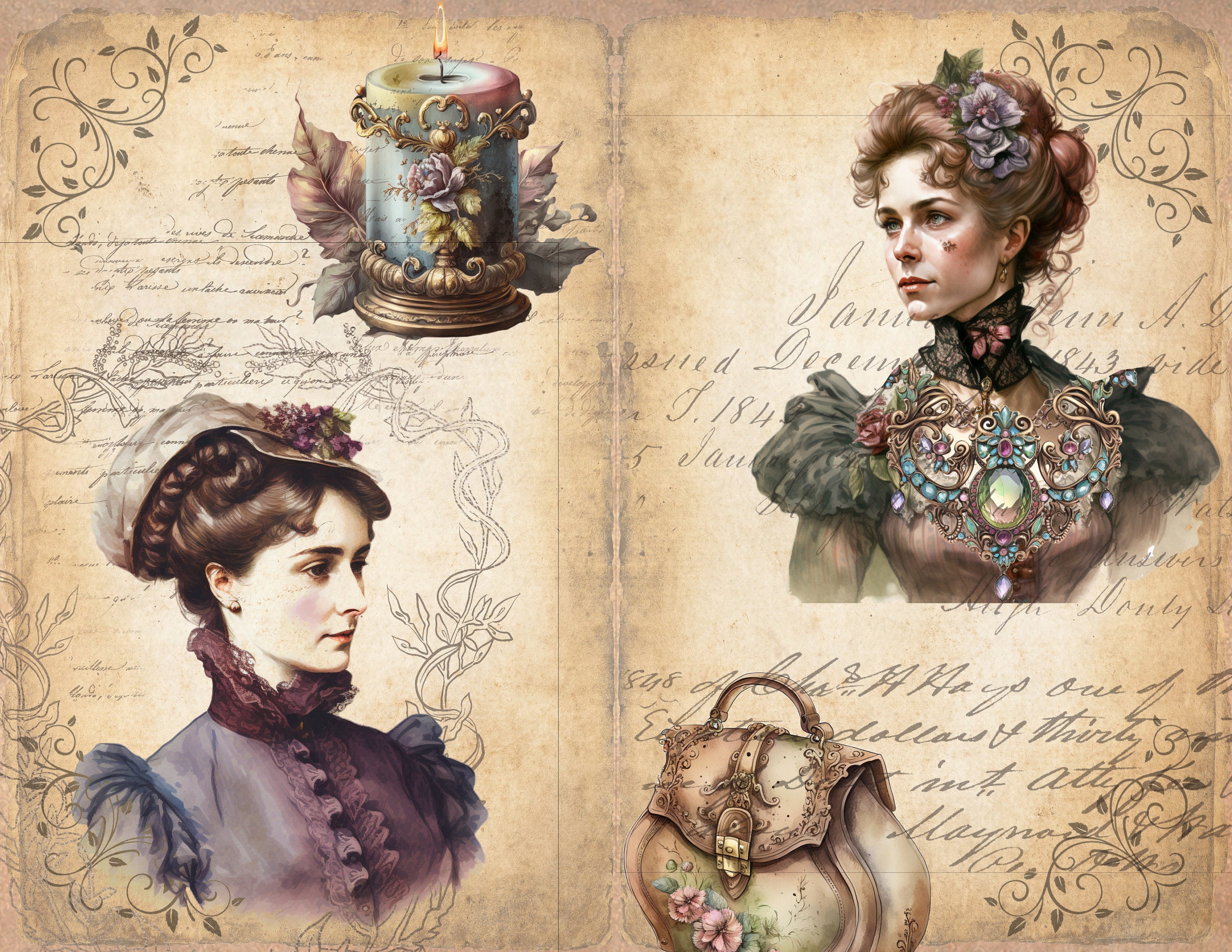 Junk Journal Page Vintage Victorian Lady Scrapbook Digital Paper Junk ...