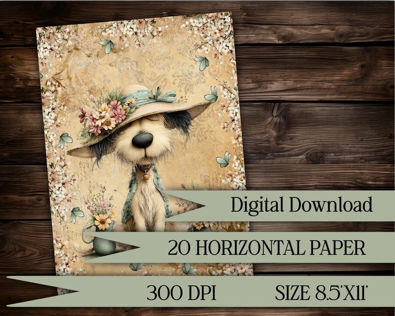 Spring Dog Digital Paper Pack | Puppy Floral Scrapbook Papers | Cute ...