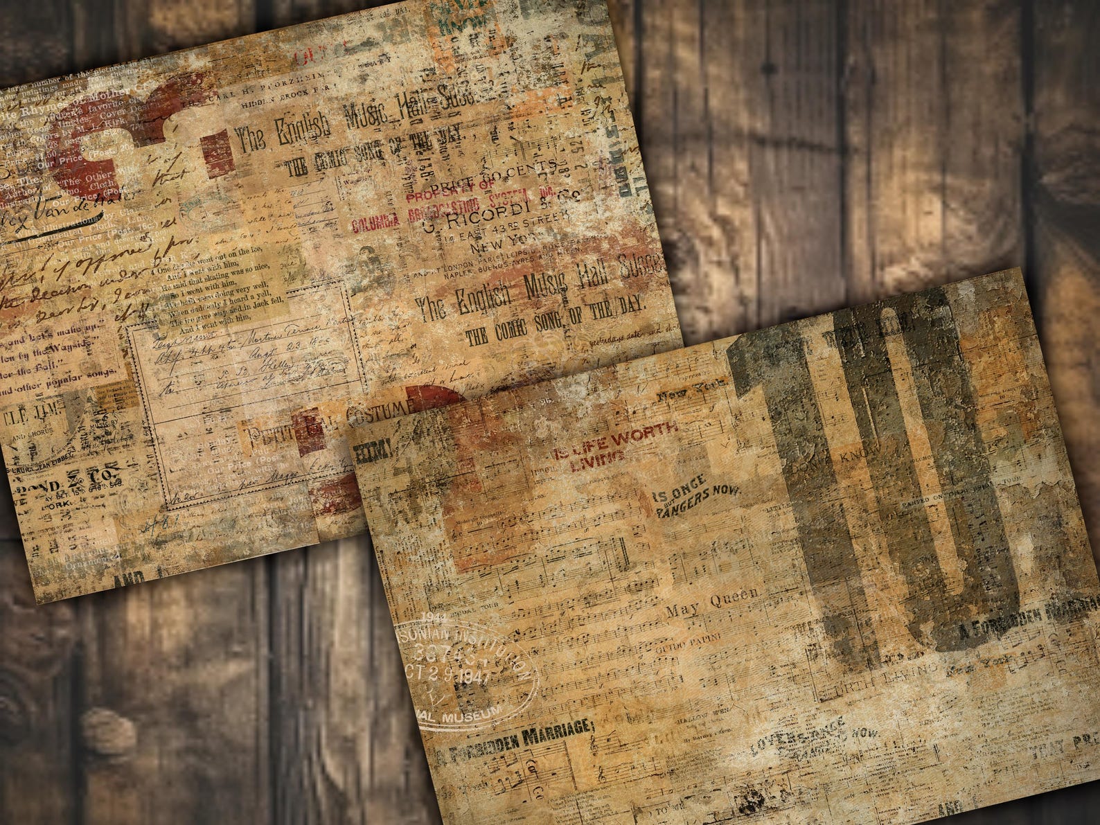 Vintage Craft Paper Pack Digital Download Mixed Media Supply Junk ...