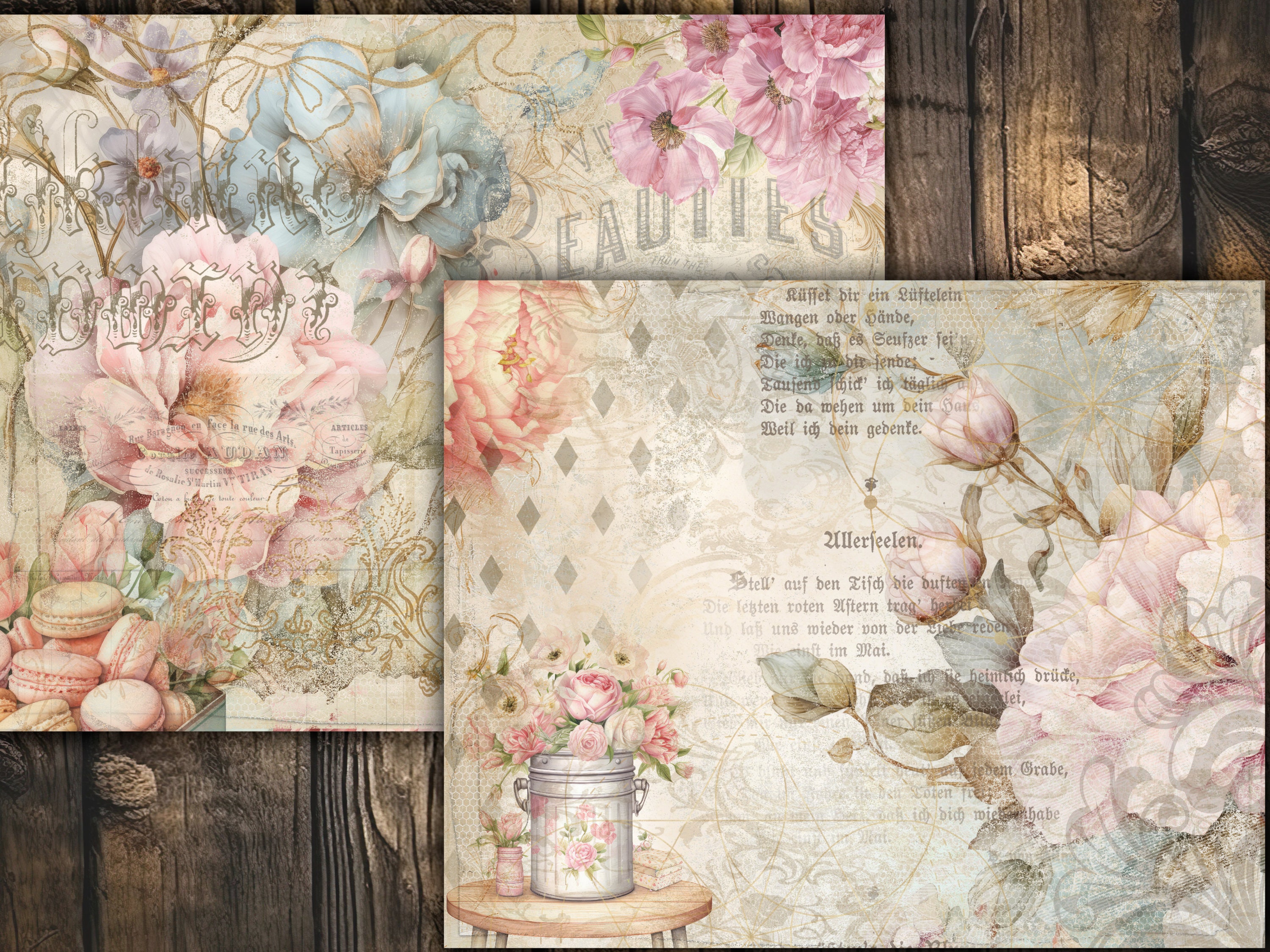 Pink Digital Paper Pack Shabby Chik Junk Journal Scrapbook Kit Collage ...