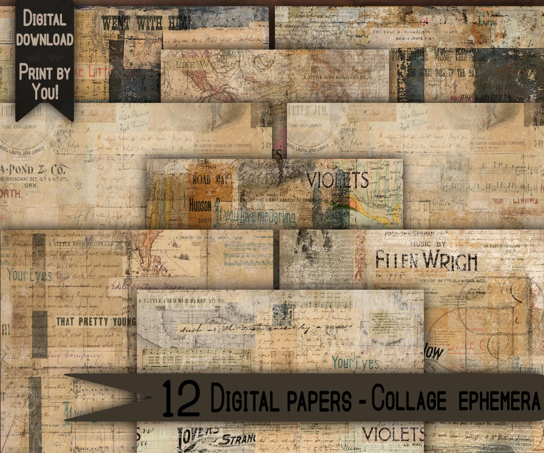 Vintage Craft Paper Pack Digital Download Mixed Media Supply Junk ...