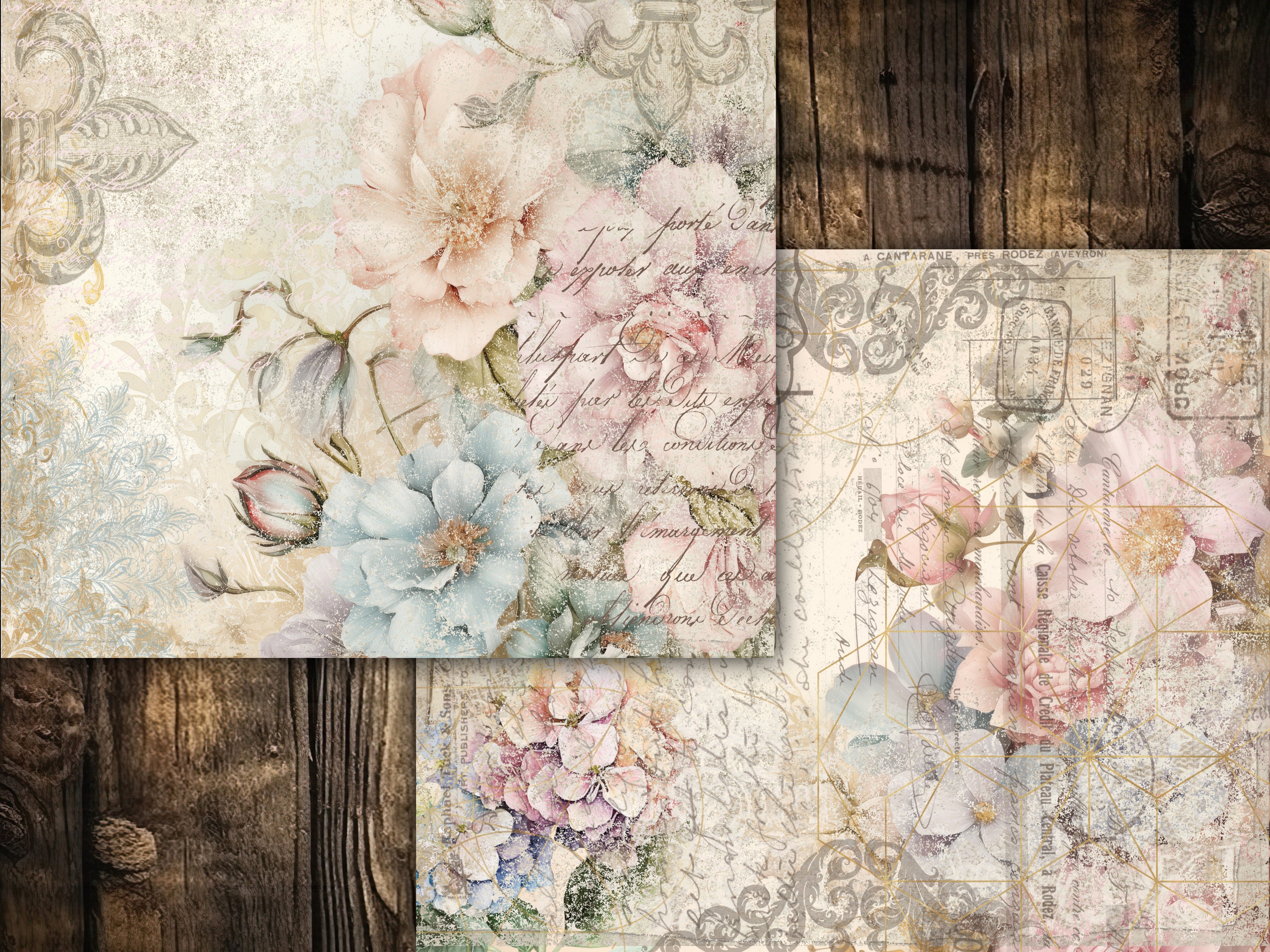 Pink Digital Paper Pack Shabby Chik Junk Journal Scrapbook Kit Collage ...