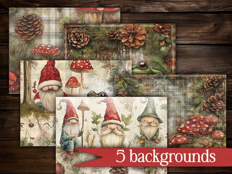 GNOME Christmas Stationery Folio Kit Printable Cards Digital Paper Pack ...