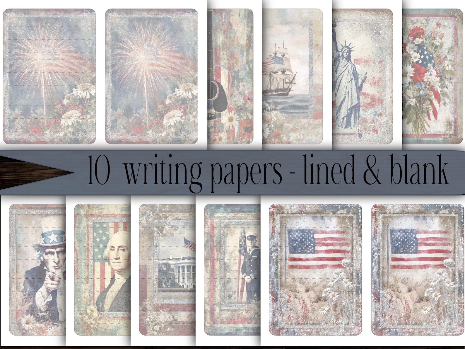 July 4th Stationery Folio Kit Printable Vintage Americana Junk Journal ...
