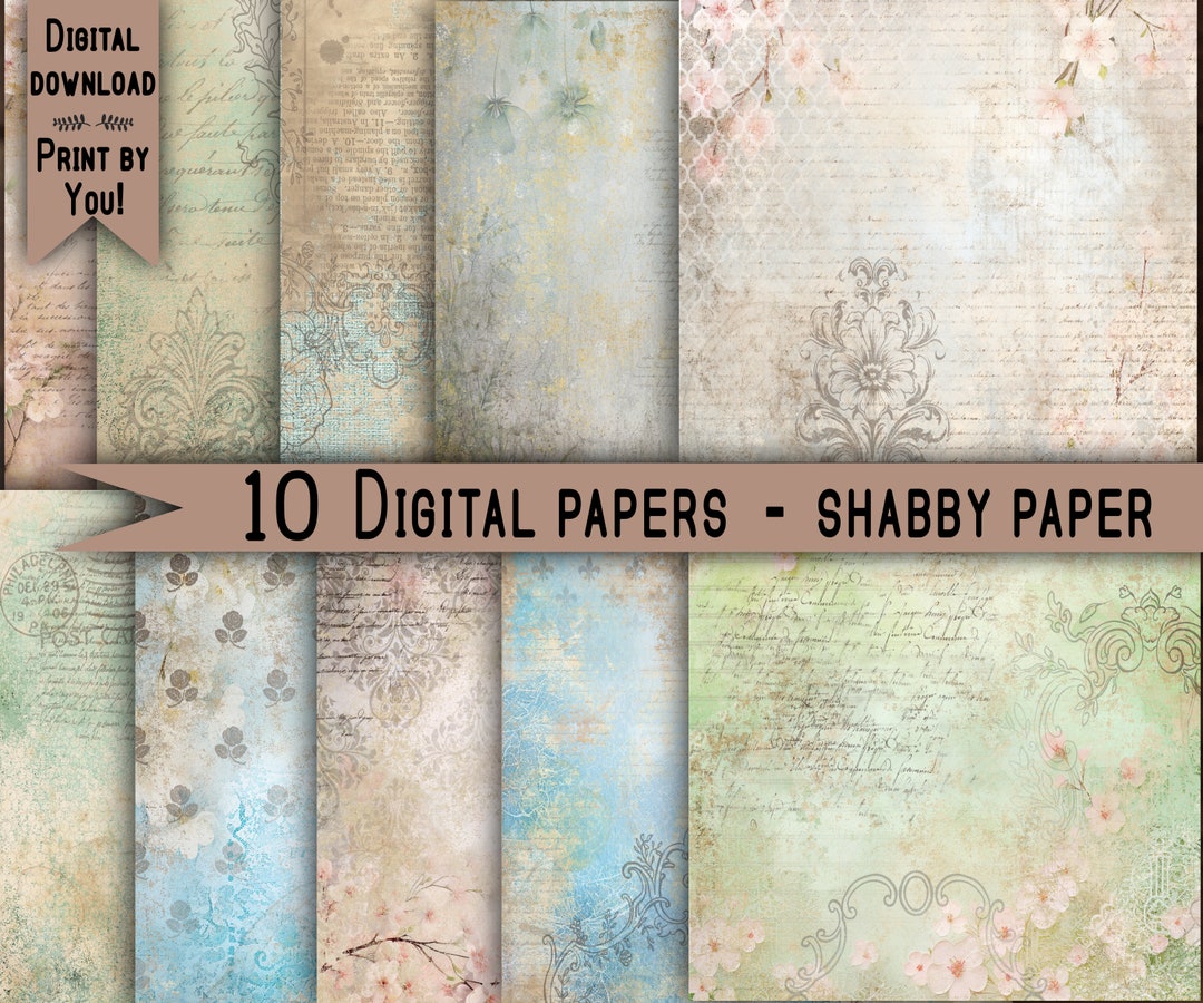 Vintage Digital Paper Pack Shabby Chic Scrapbook Collage Sheets Floral ...