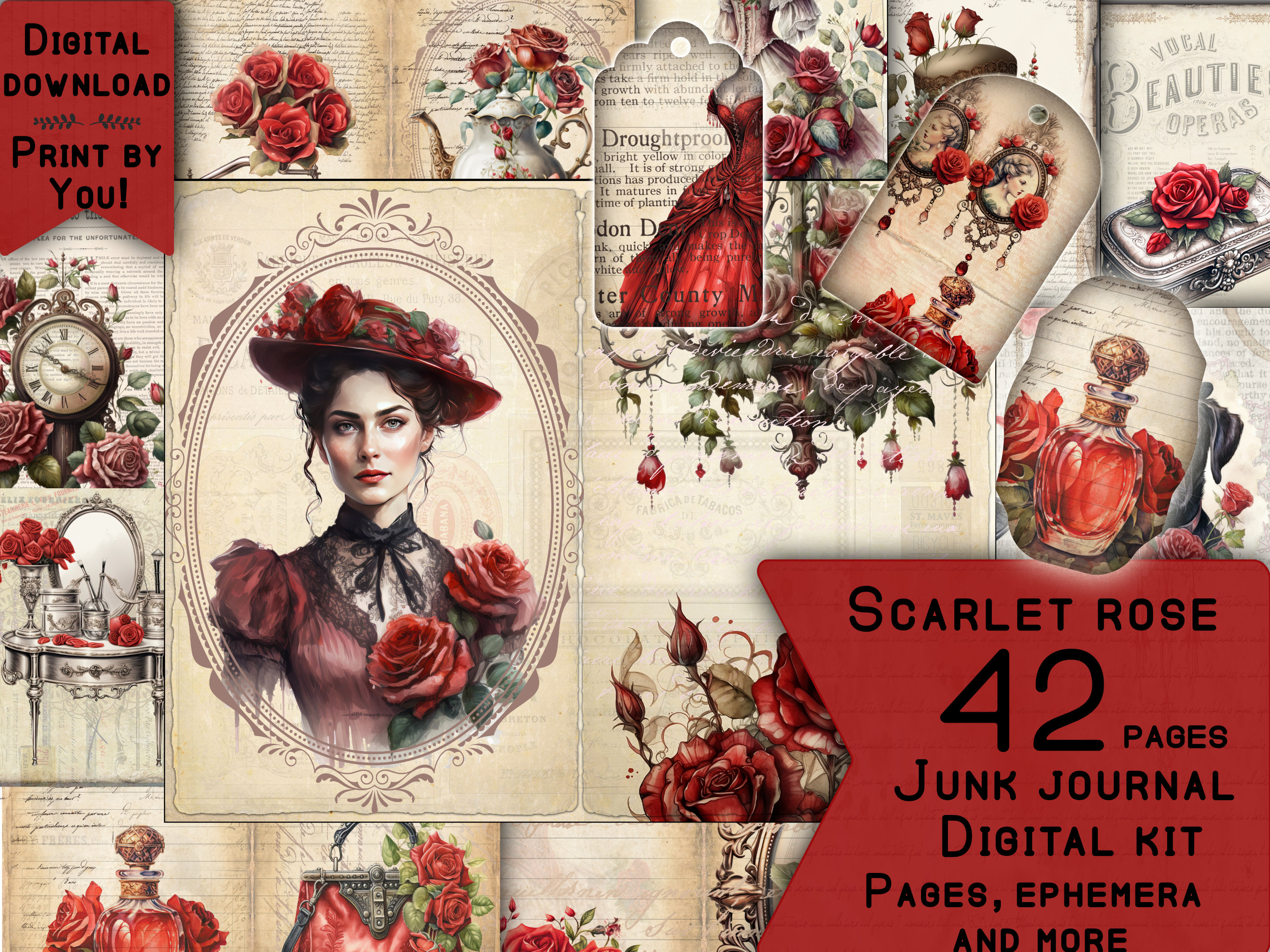 Roses Junk Journal Printable Vintage Art Junk Journal Digital Kit ...