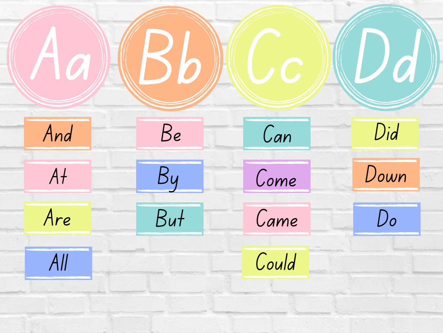 Pastel Alphabet, Calm Colorful Classroom Decor, With Tags for Student ...