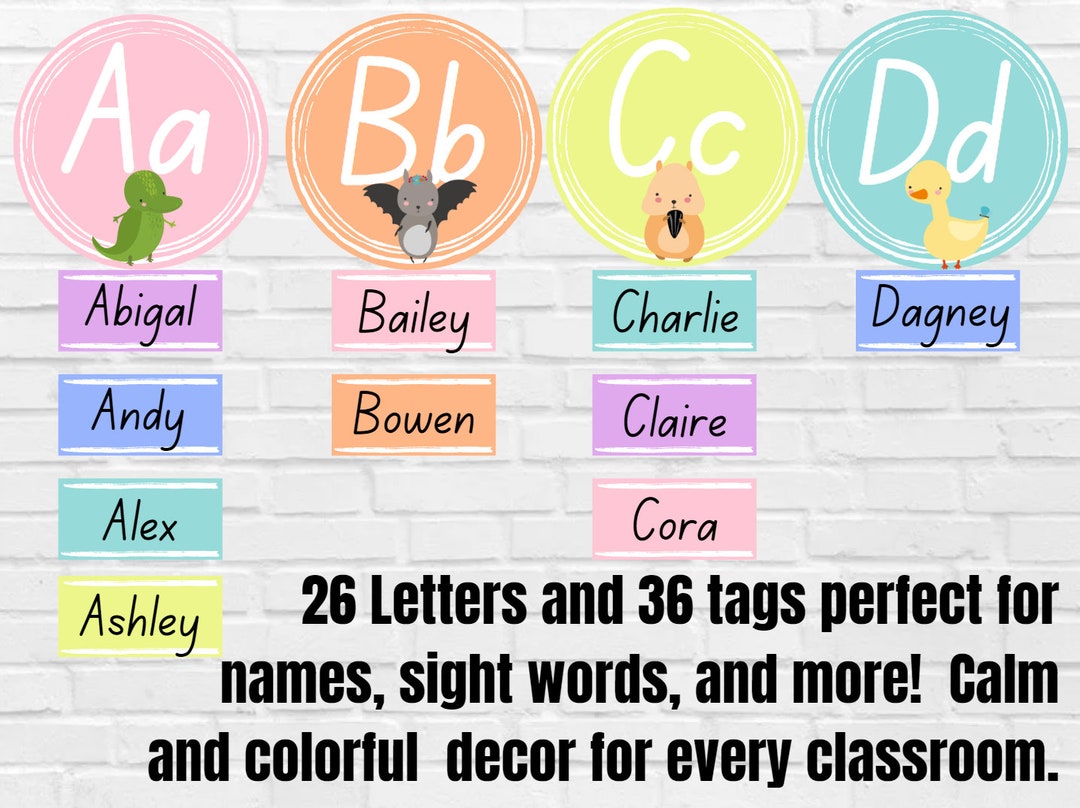 Pastel Alphabet, Calm Colorful Classroom Decor, W/ Animals for Every ...