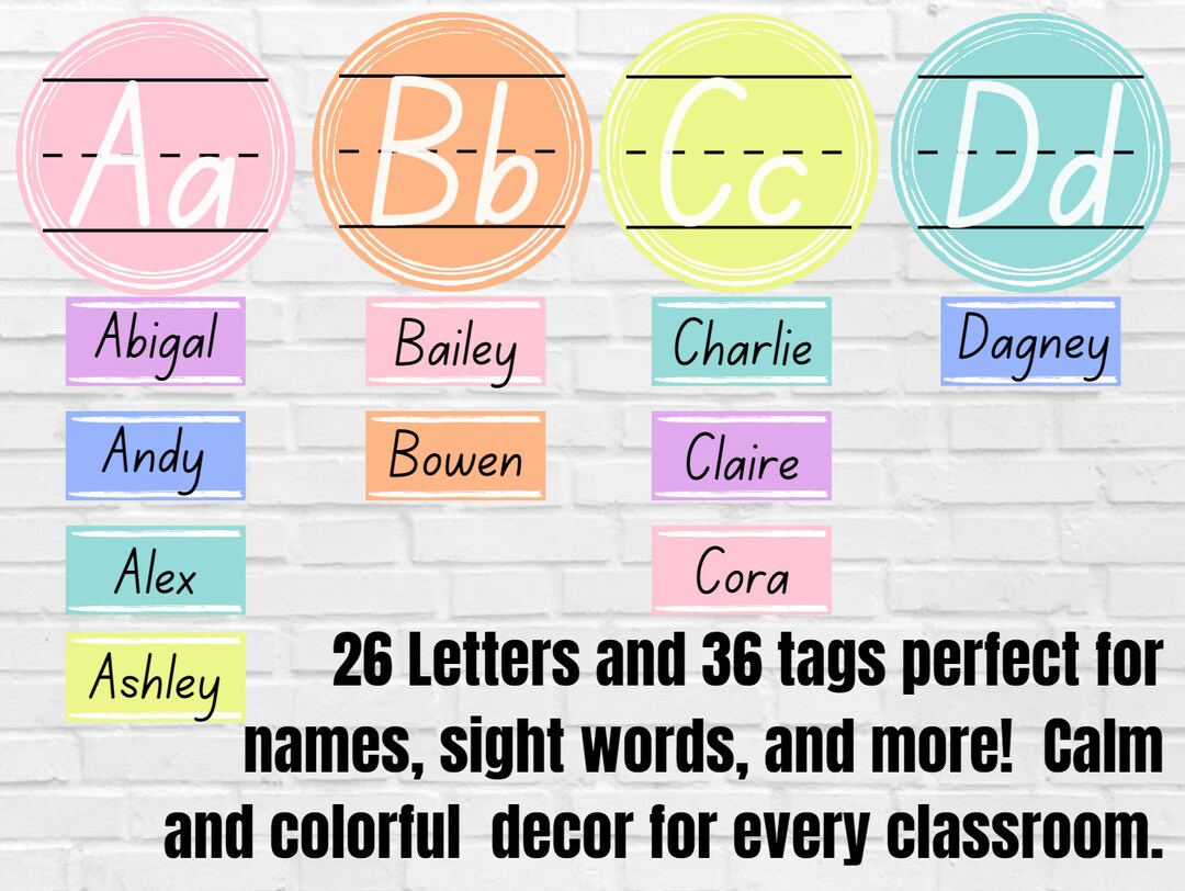Pastel Alphabet, Calm Colorful Classroom Decor, W/ Writing Lines for ...