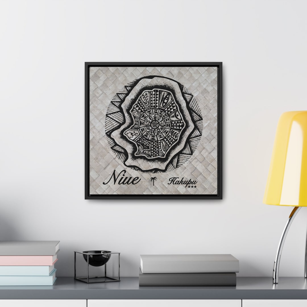 Niue Hiapo Pattern Island Map Wall Art Black Print on Canvas Polynesian ...