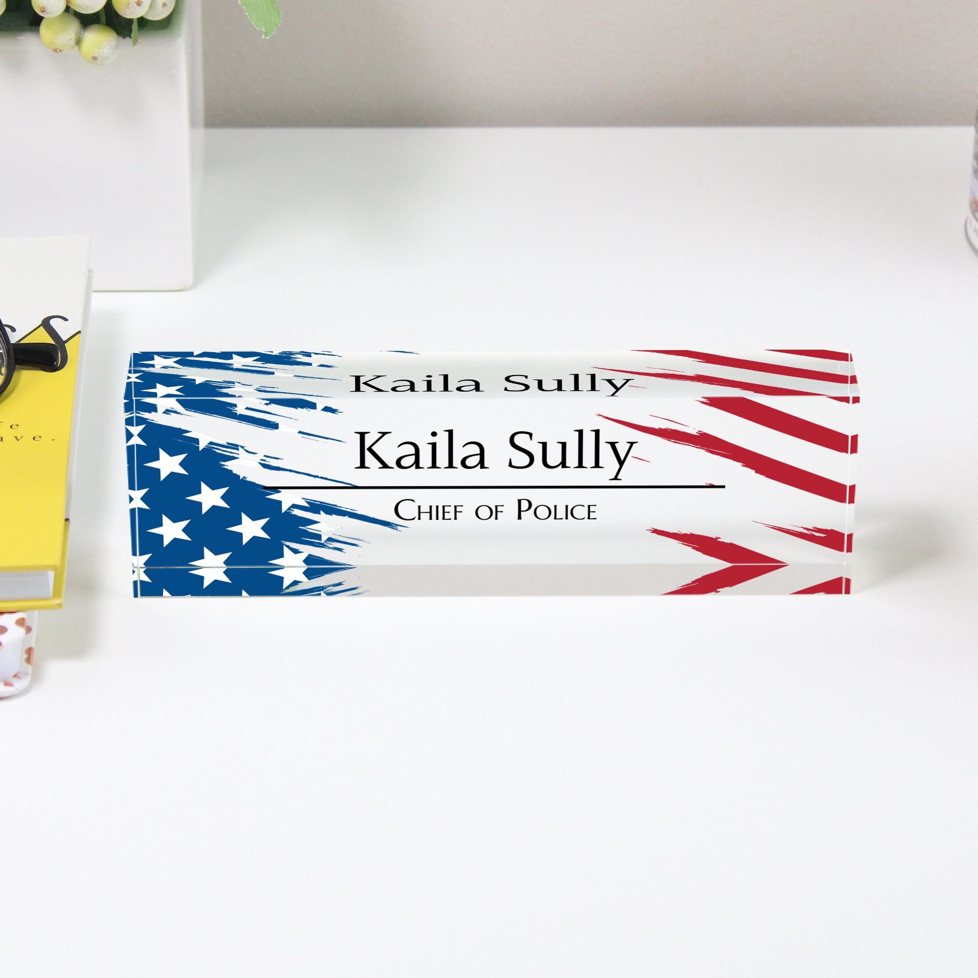 Personalized Gift for Police Officer Patriotic Desk Decor With American ...