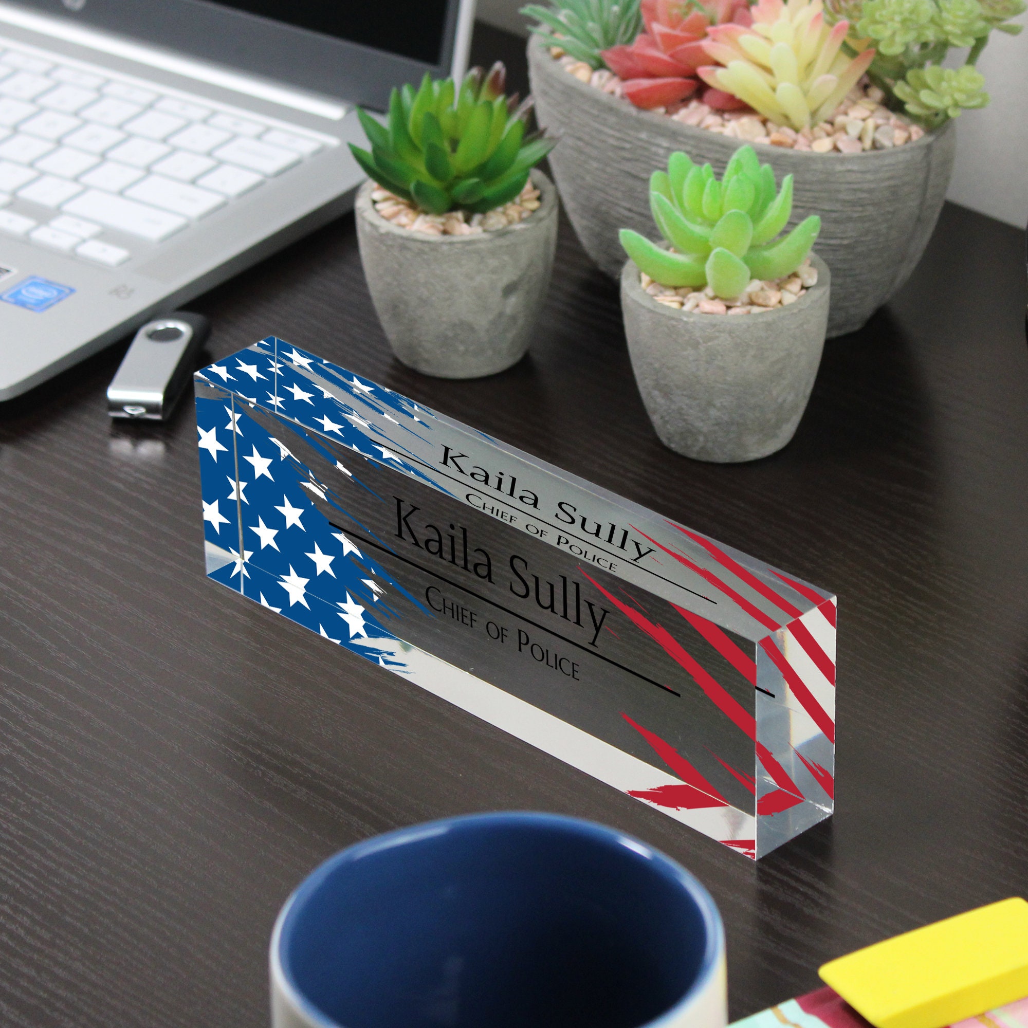 Personalized Gift for Police Officer Patriotic Desk Decor With American ...