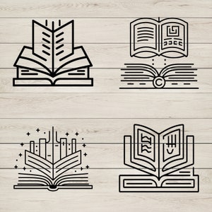 170 Book Line Art, Pages Svg Png Bundle, Cut Files for Cricut, Art ...