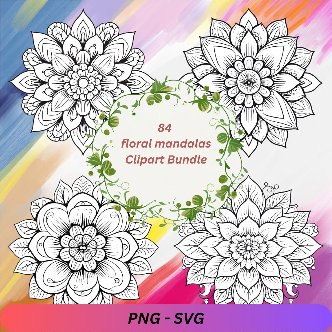 Floral Mandala Clipart Bundle - Relaxation Designs, Flower Meditation ...