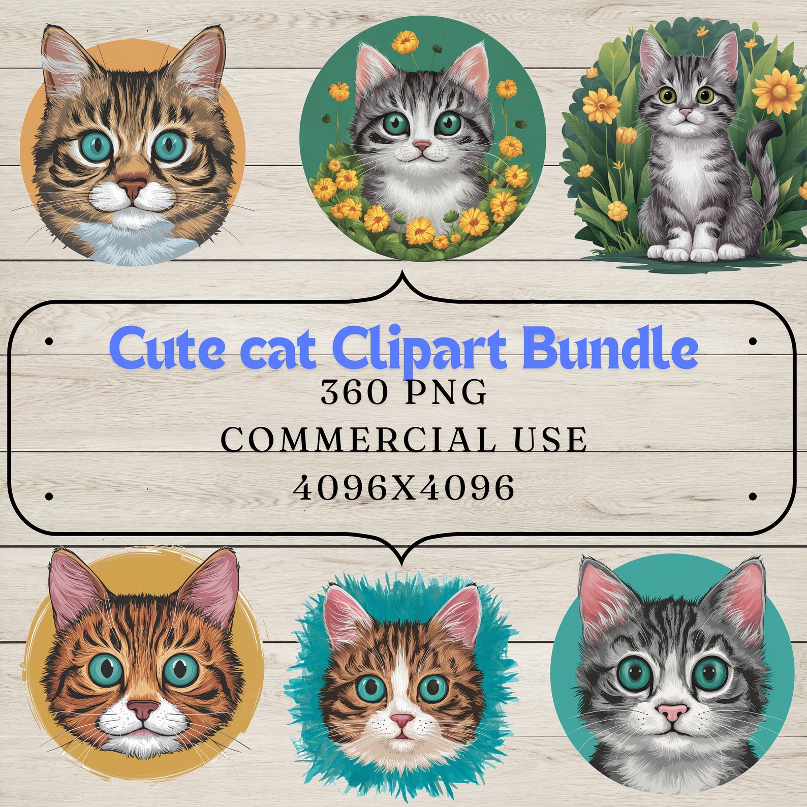 Cute Cat Clipart Bundle, 360 Adorable Kitties PNG Perfect for Card ...