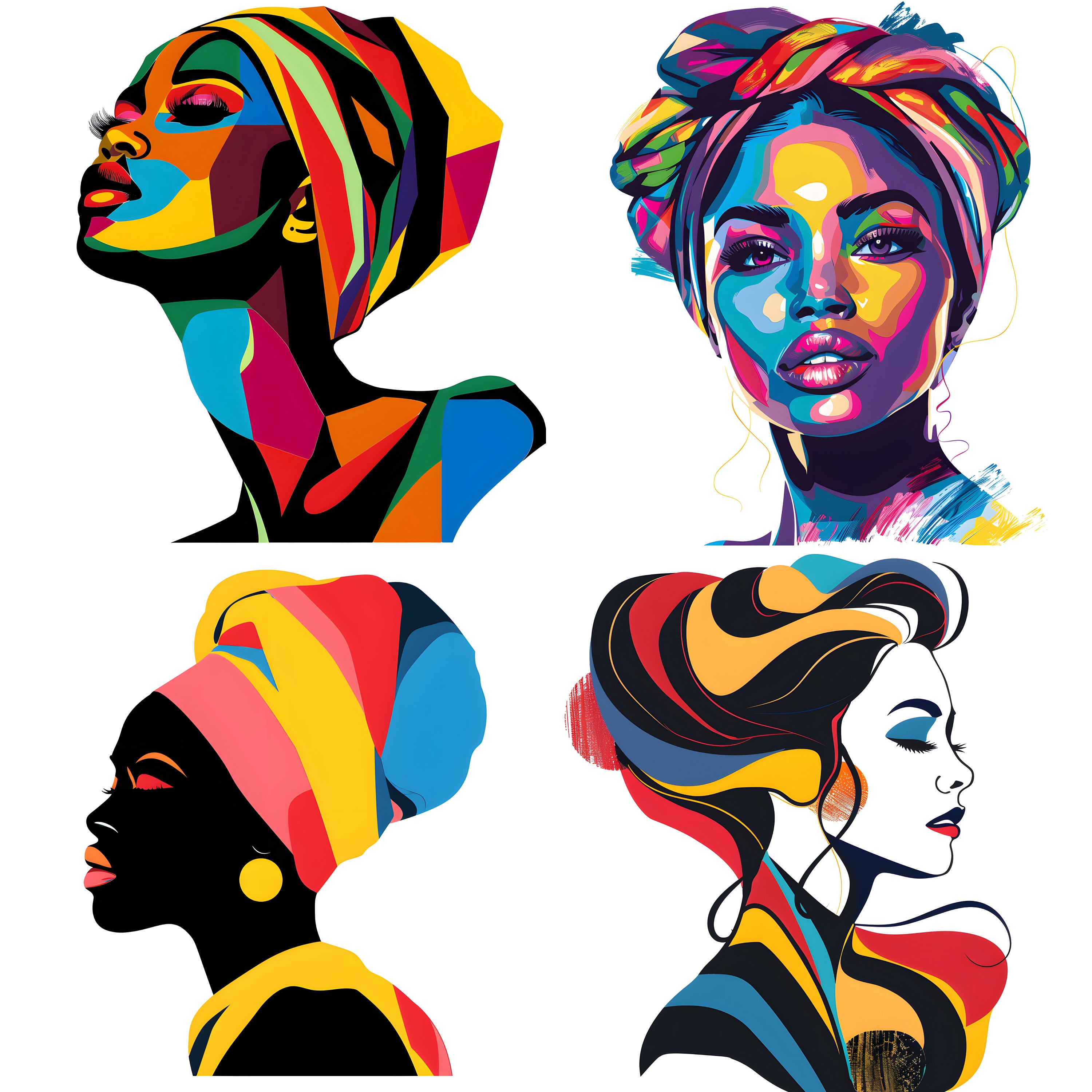 Colorful Abstract Women Clipart Bundle - Diverse Representations - Girl ...