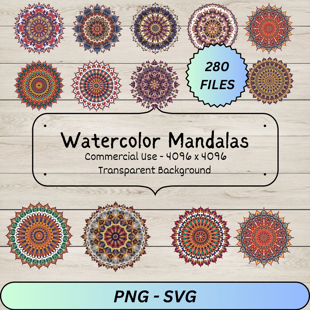 280 Watercolor Mandala Clipart Bundle, Vibrant Colors, Unique Designs ...