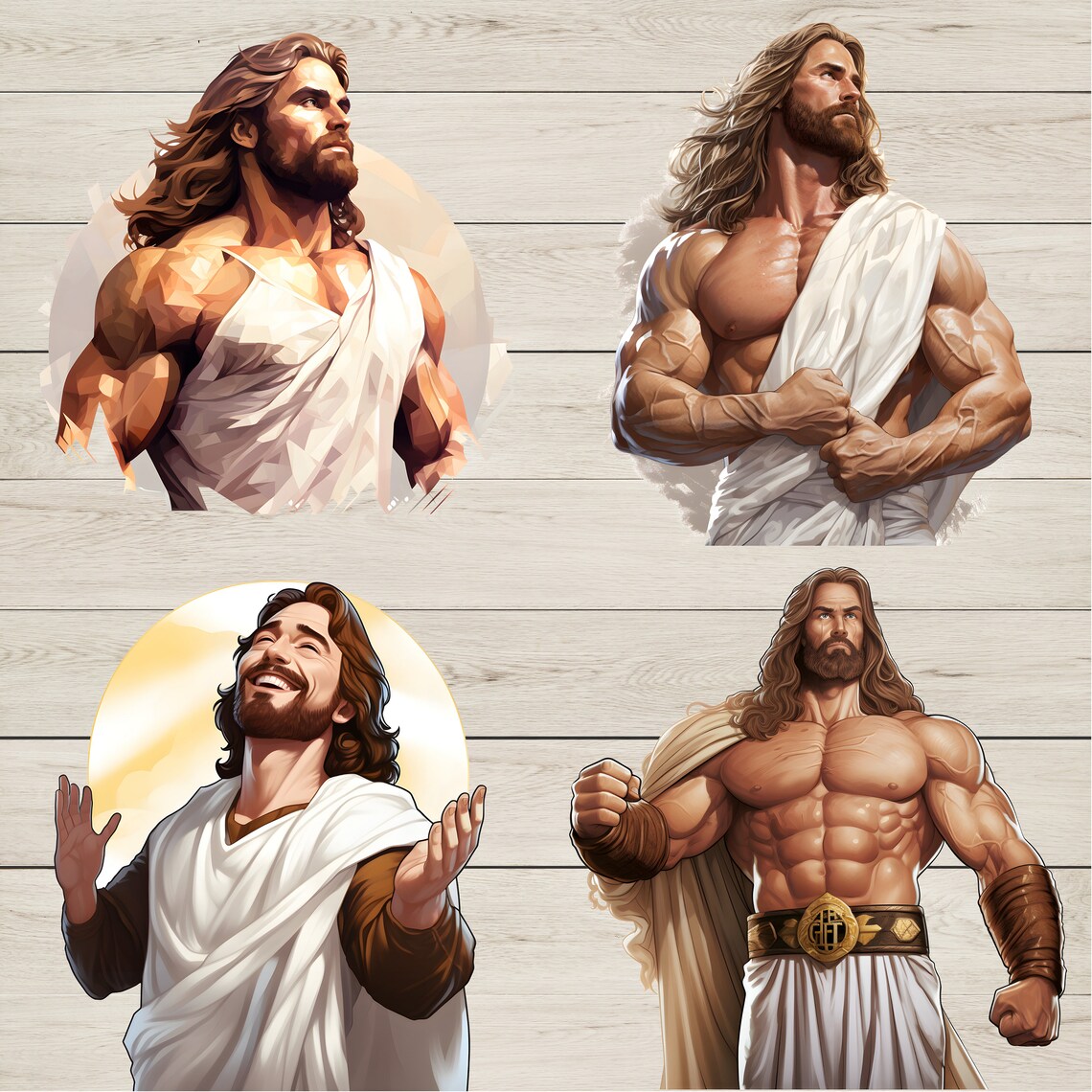 Muscular Jesus Clipart Bundle: 200 Gym Christ SVG & PNG Files (digital ...