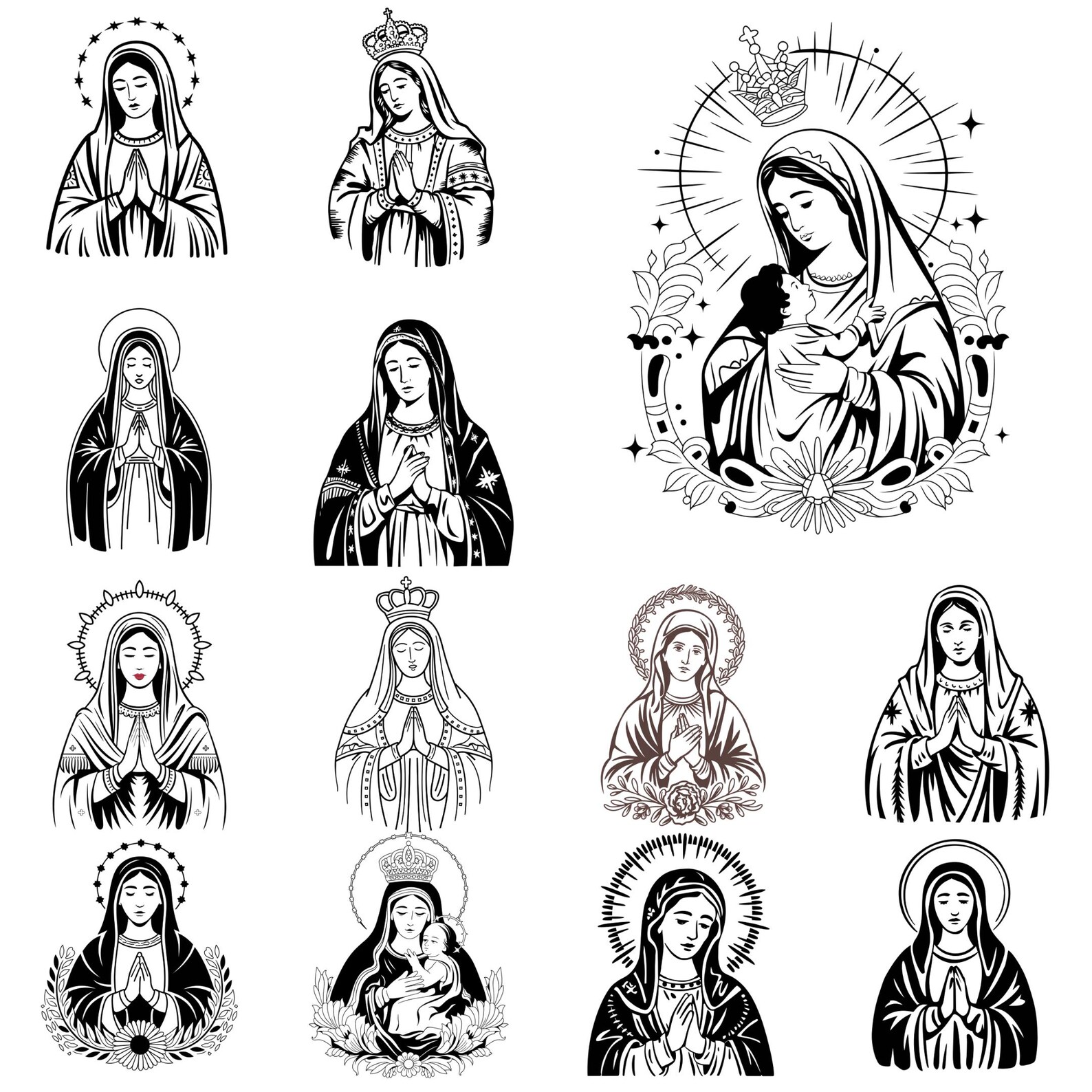 Virgin Mary SVG PNG Bundle: Christian Religious Designs (300 Files) - Etsy