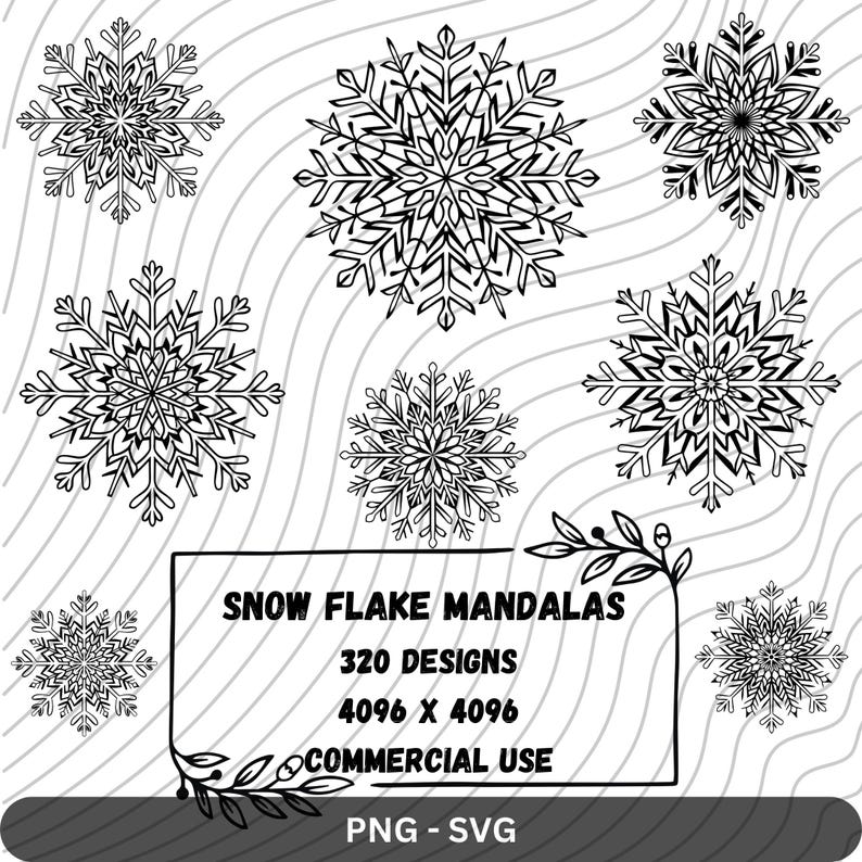 320 Snowflake Mandala SVG PNG Bundle | Winter Decor, Cut Files, Instant ...
