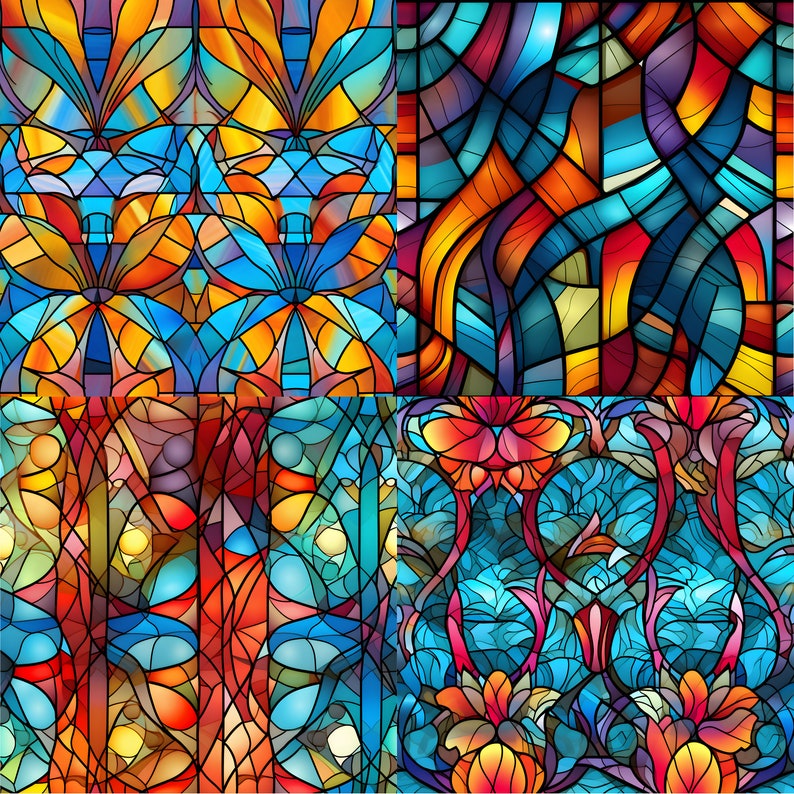 Stained Glass Clipart Bundle: 500+ Seamless Patterns (digital PNG, SVG ...