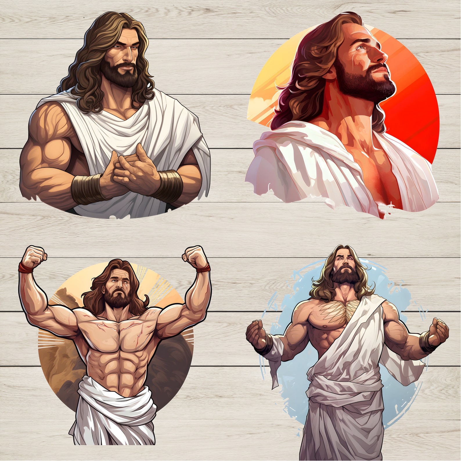 Muscular Jesus Clipart Bundle: 200 Gym Christ SVG & PNG Files (digital ...