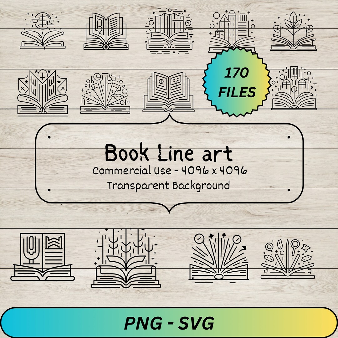 170 Book Line Art, Pages Svg Png Bundle, Cut Files for Cricut, Art ...