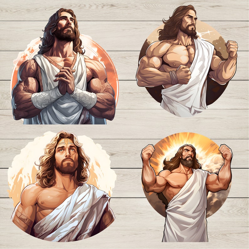 Muscular Jesus Clipart Bundle: 200 Gym Christ SVG & PNG Files (digital ...