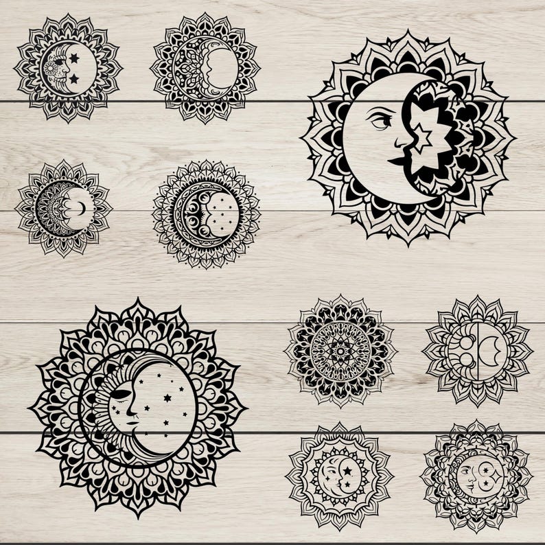 240 Sun and Moon Mandala SVG PNG Bundle – Celestial, Boho, Spiritual ...
