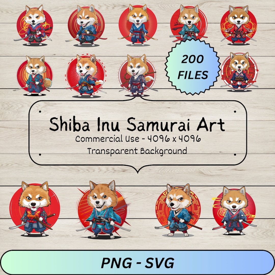 Shiba Inu Samurai, Dog Clipart, Funny Pet Png Svg, Canine Logo, Anime ...