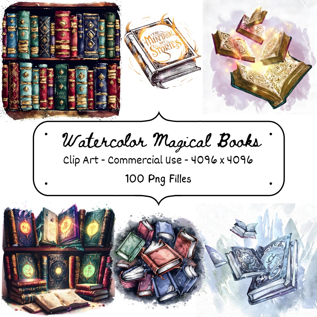 100 Watercolor Magick Books Clipart - Wizard Book - Witch Books ...